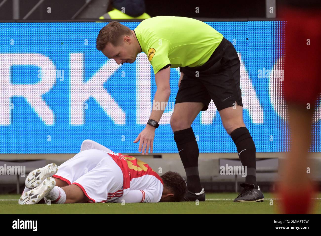ROTTERDAM - (lr) Devyne Rensch of Ajax, referee Ingmar Oostrom during ...