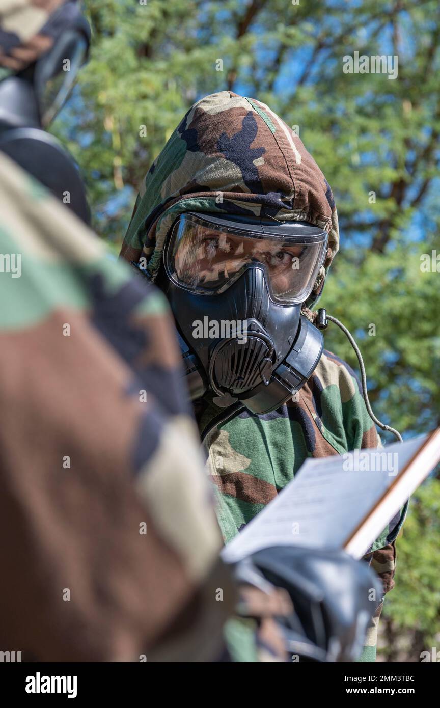 Airmen assess for possible contamination of an asset, during a chemical ...