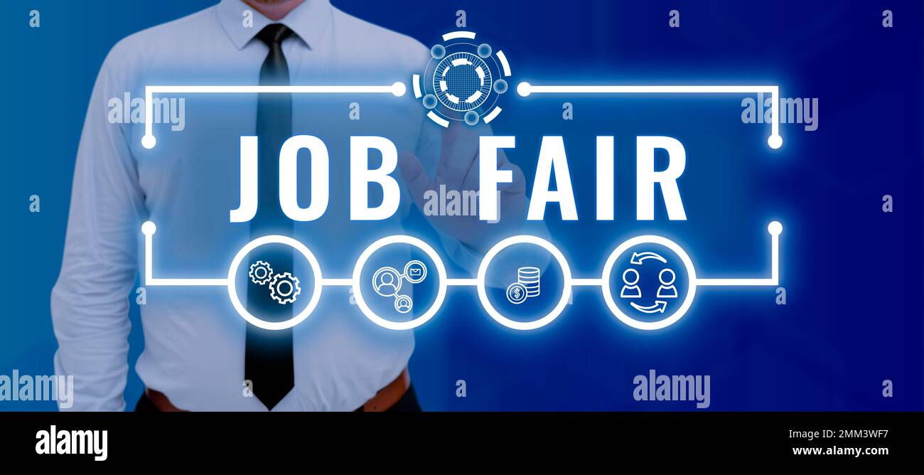 Sign displaying Job Fair. Word for An event where a person can apply ...