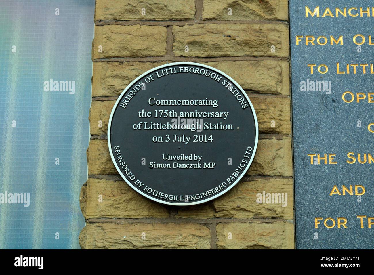 Black plaque commemorating the 175th anniversary of Littleborough ...