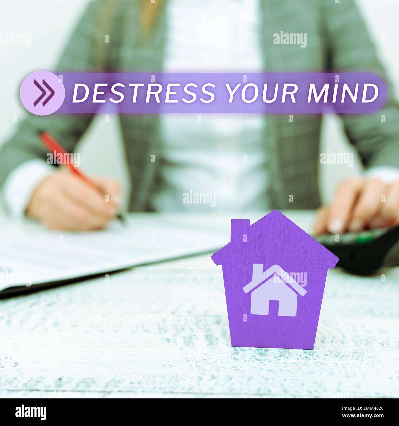 Hand writing sign Destress Your Mind. Business overview to release ...