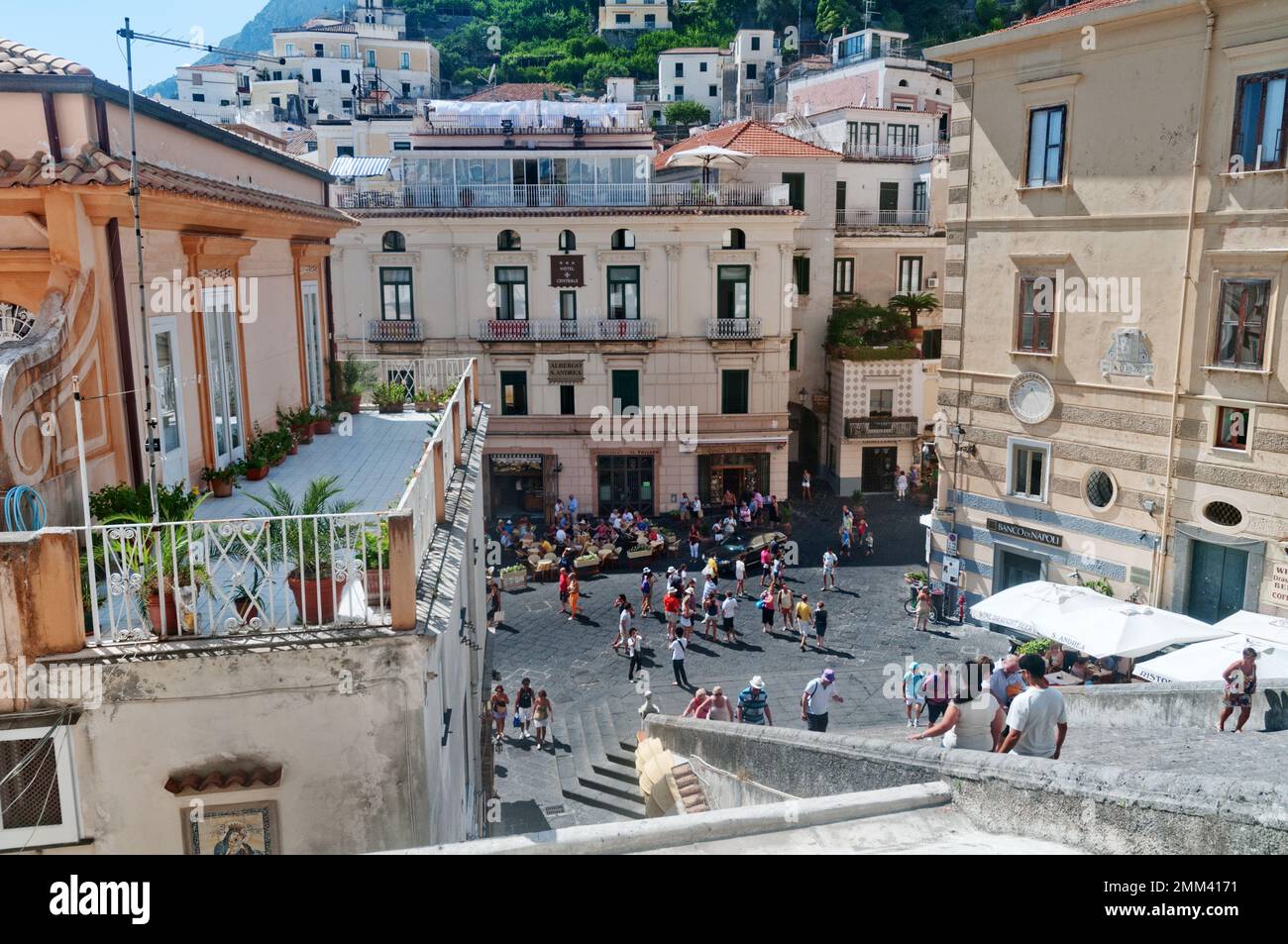 Tourists walking up the steps to the Cathedral of St Andrew, Amalfi ...