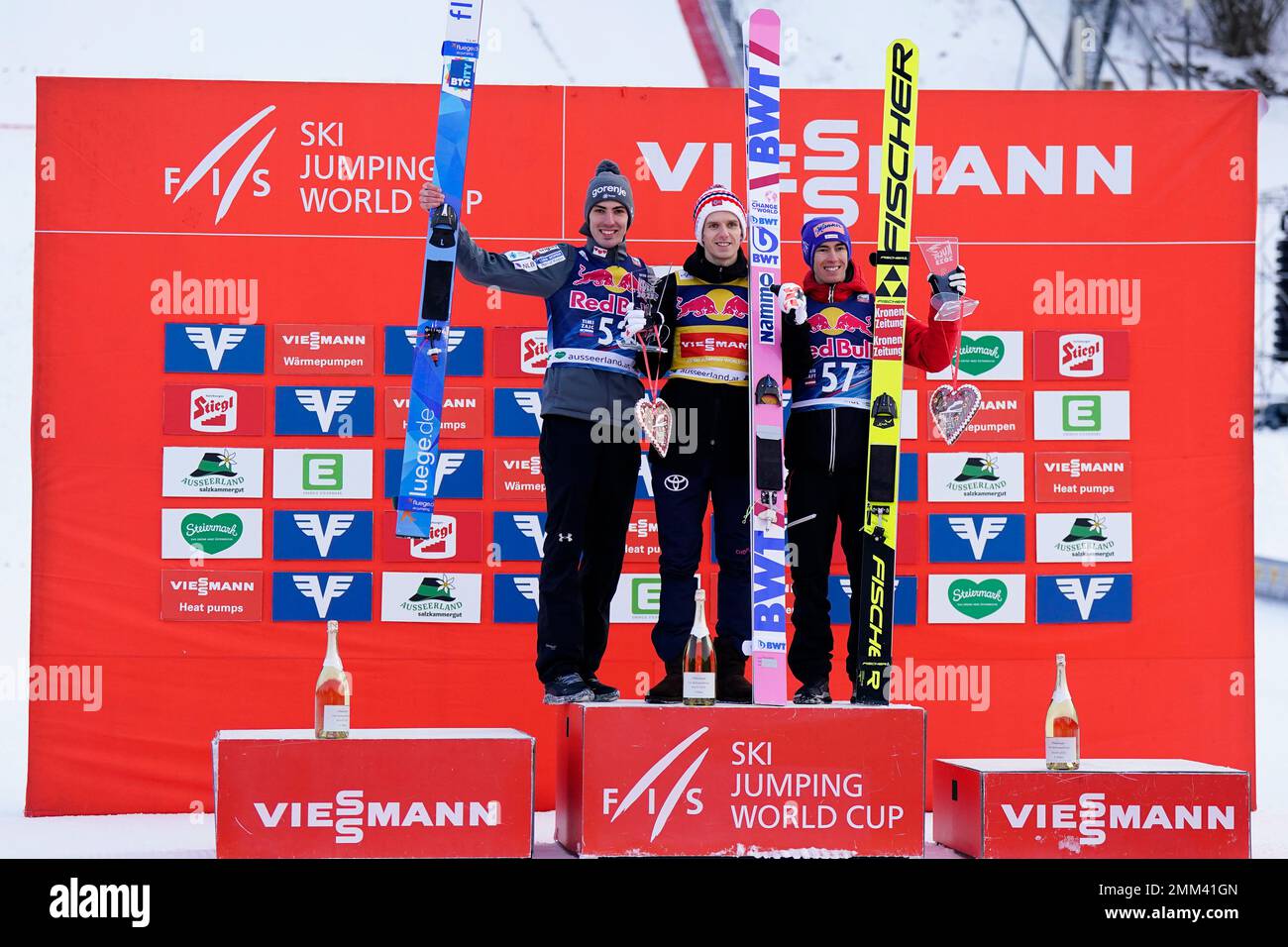 Second placed Timi Zajc, of Slovenia, winner Halvor Egner Granerud, of ...