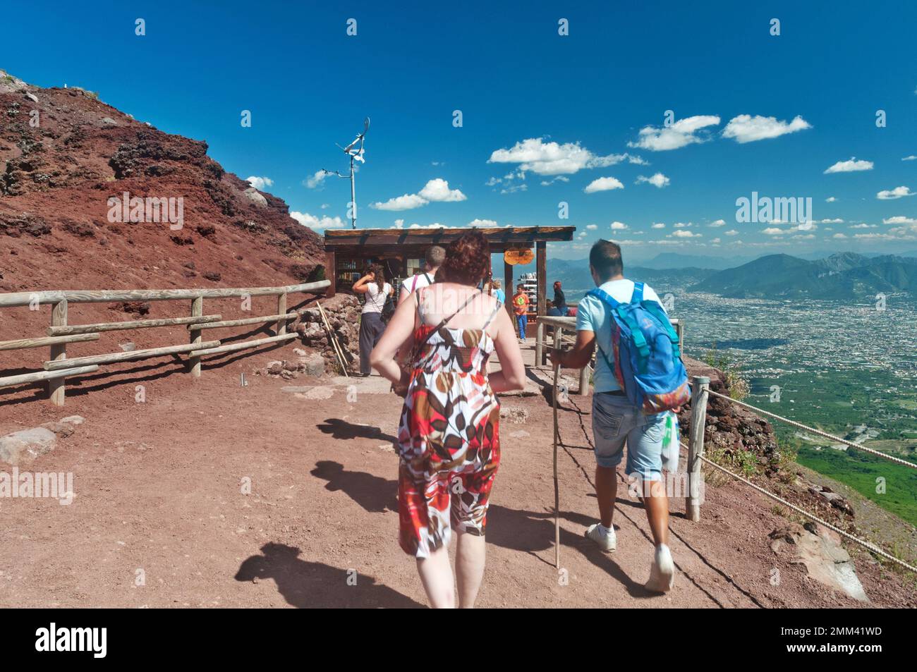 Tourists walking at the top of volcano Mount Vesuvius, Italy Stock ...