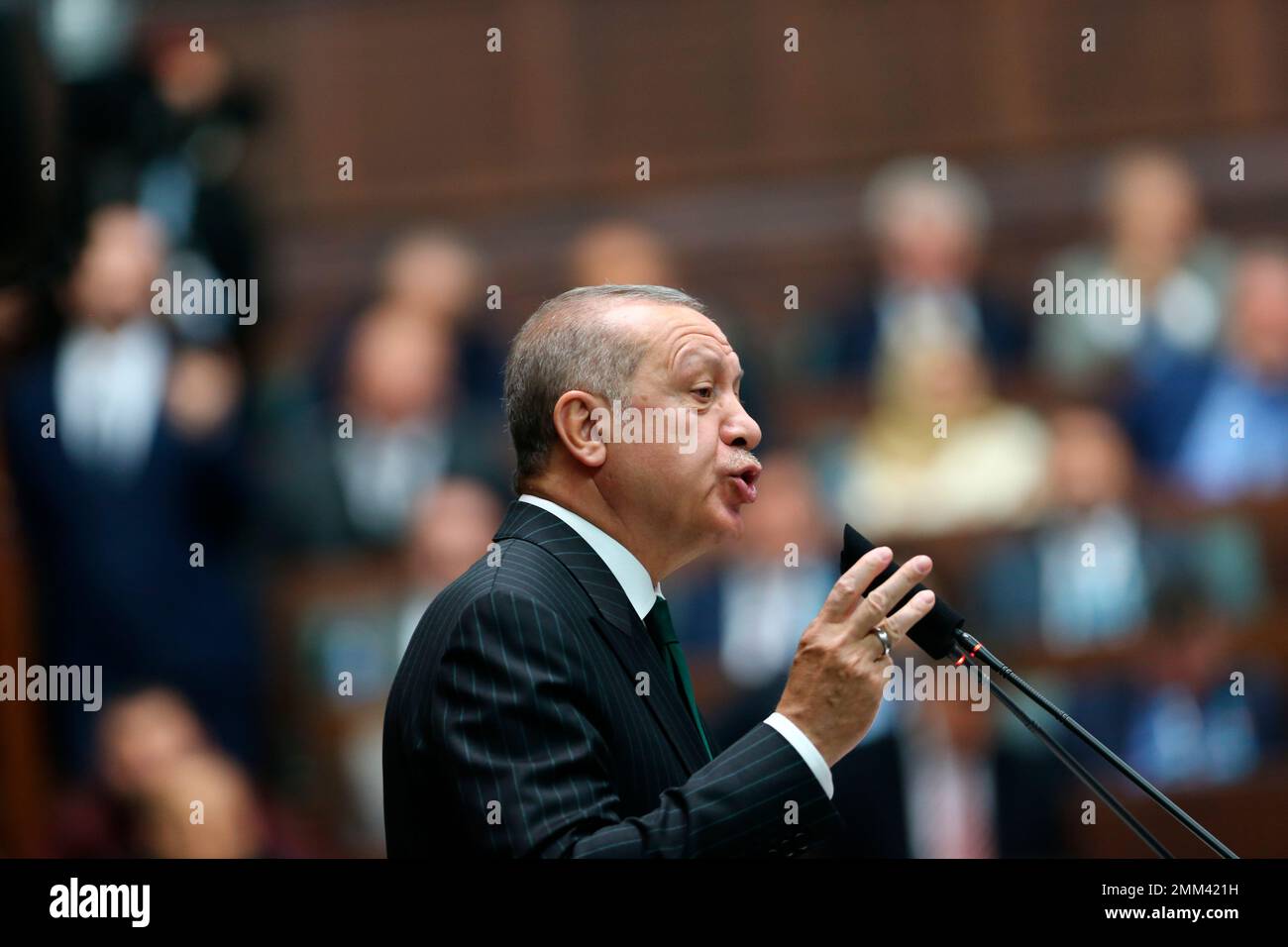 Turkey's President Recep Tayyip Erdogan delivers a speech to MPs of his ...