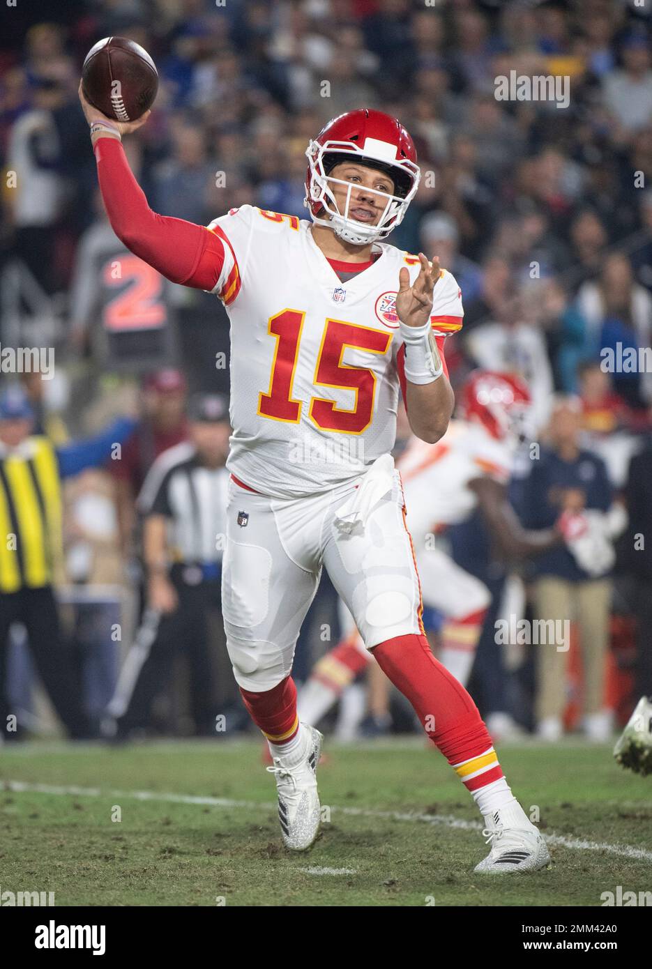 Kansas City Chiefs quarterback Patrick Mahomes throws a pass during an ...