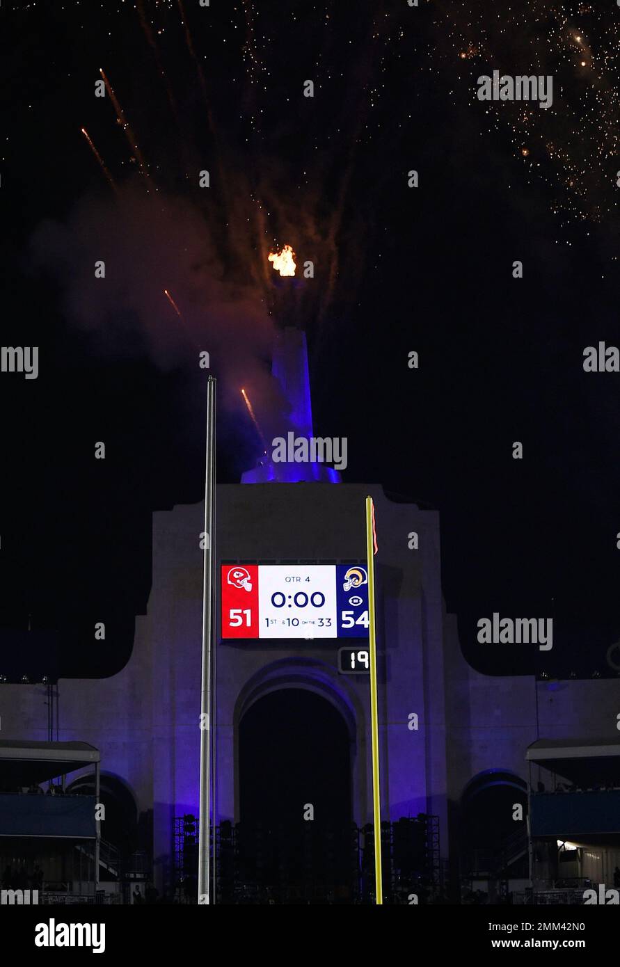 The final score of the Los Angeles Rams' 54-51 win over the Kansas City ...