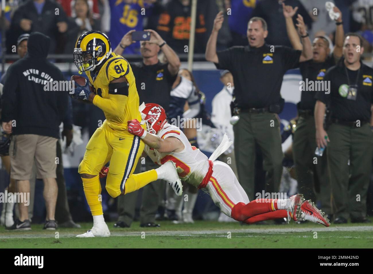 Los Angeles Rams tight end Gerald Everett breaks away from Kansas City ...