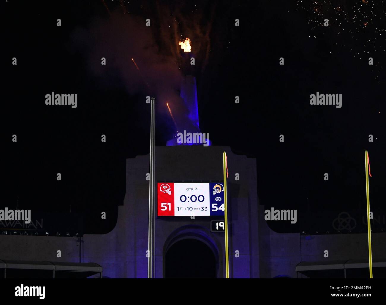 The final score of the Los Angeles Rams' 54-51 win over the Kansas City ...