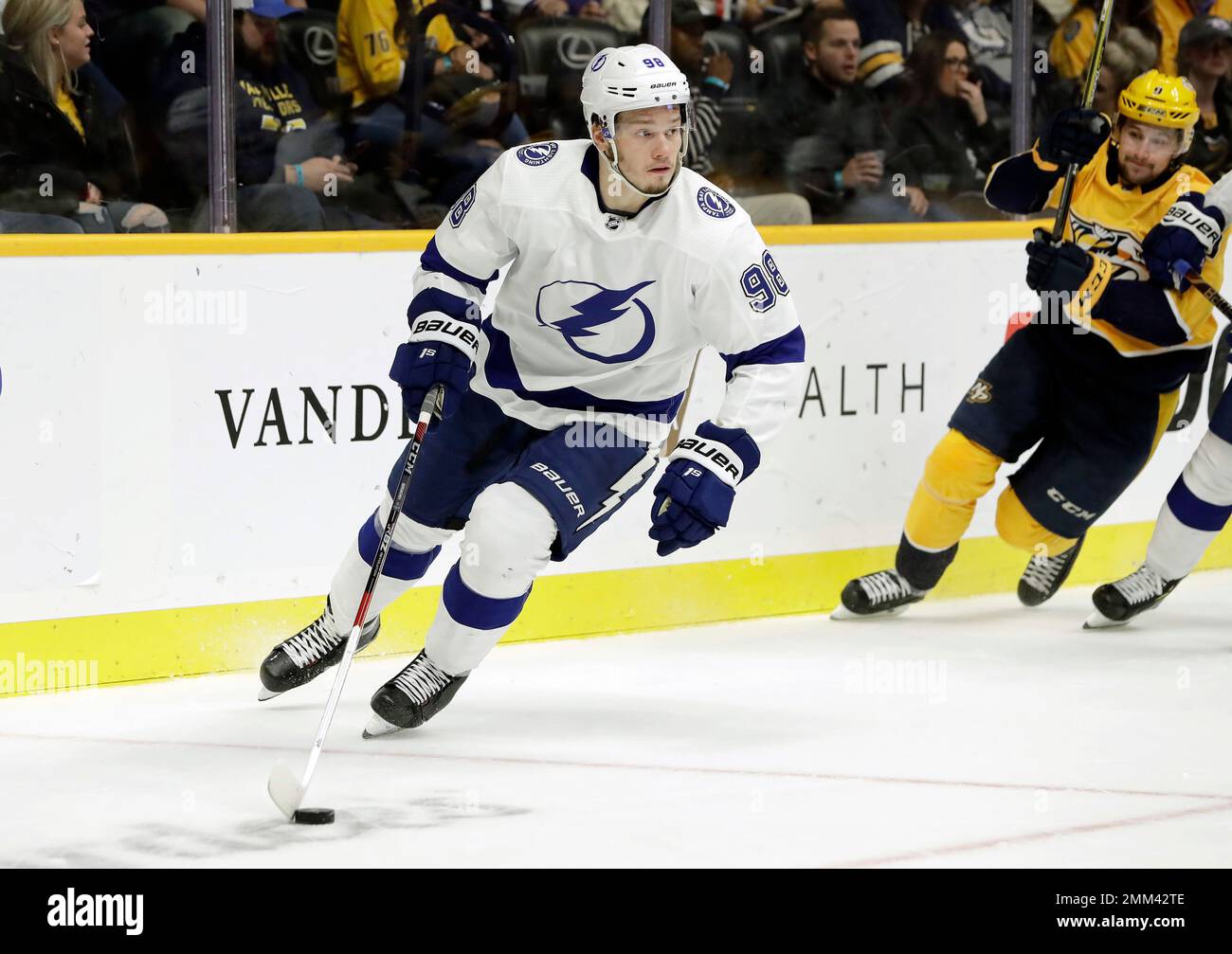 Tampa Bay Lightning defenseman Mikhail Sergachev, of Russia, plays ...