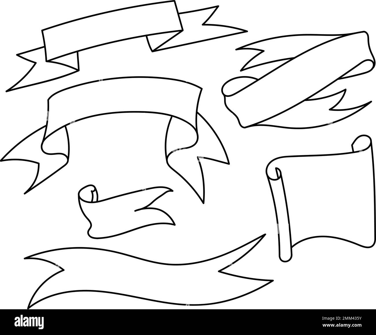 Female Black and White Ink Ribbons. Hand made Vector Objects for Design ...