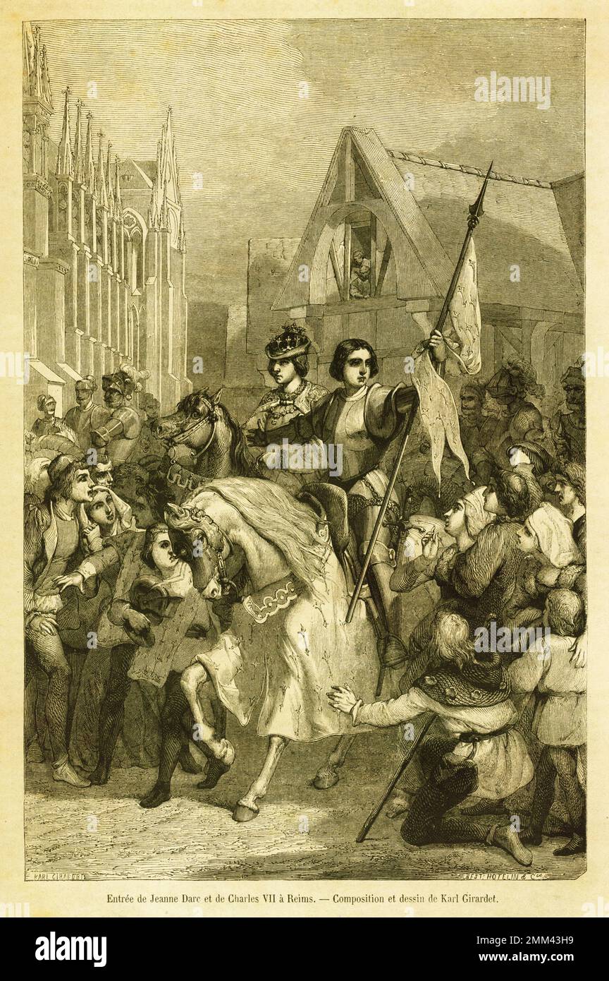 Illustration depicting Joan of Arc and Charles VII entering Reims for ...
