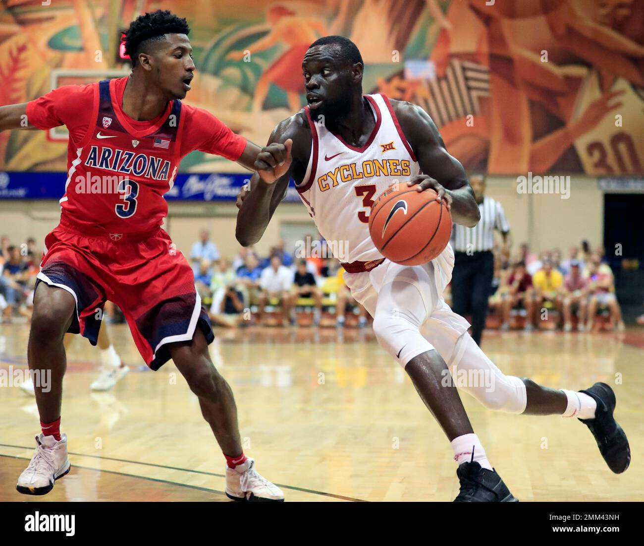 Iowa State guard Marial Shayok (3) dribbles around Arizona guard Dylan ...