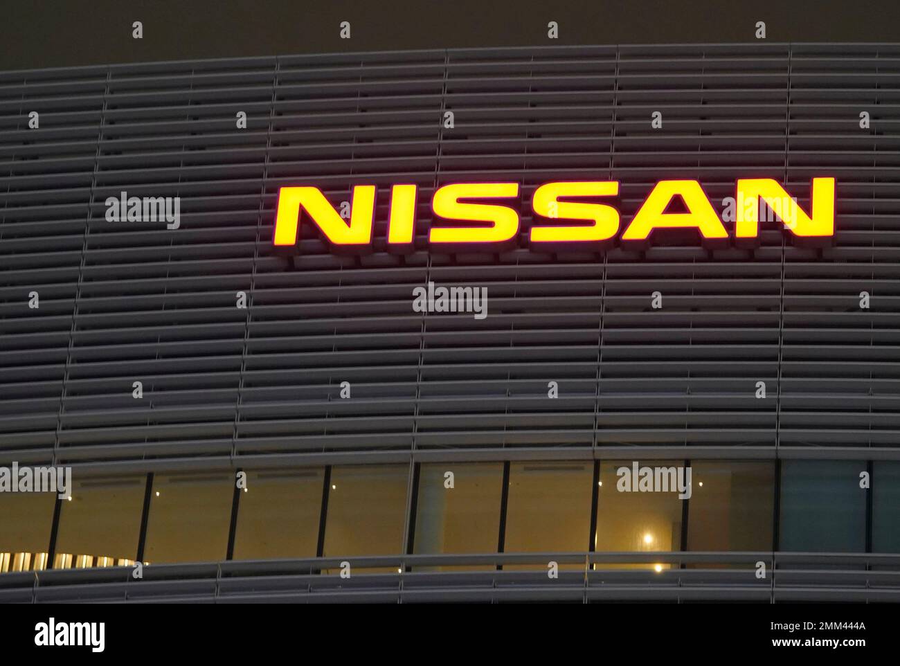 The logo of Nissan Motor Co. is seen at Nissan Motor Co. Global ...