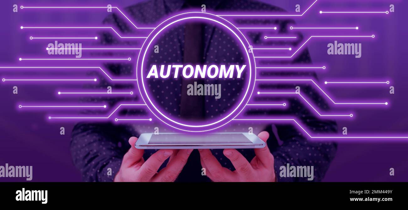 Text showing inspiration Autonomy. Business approach vehicle that can guide itself without human ...