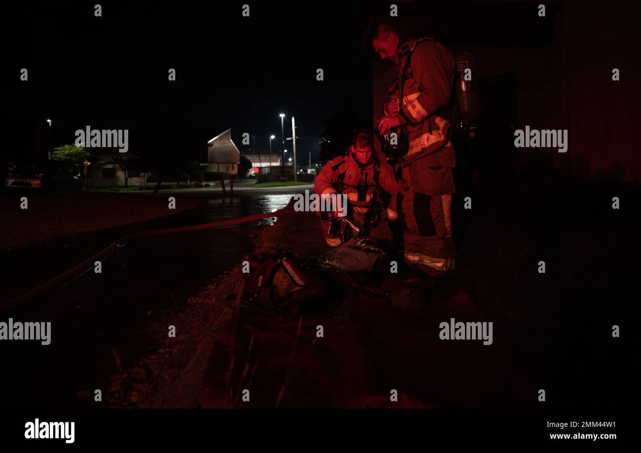 U.S. Air Force Firefighters assigned to the 51st Civil Engineer ...