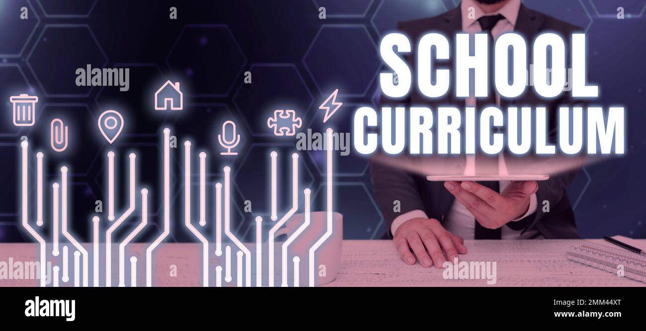 Hand writing sign School Curriculum. Business showcase designed to ...