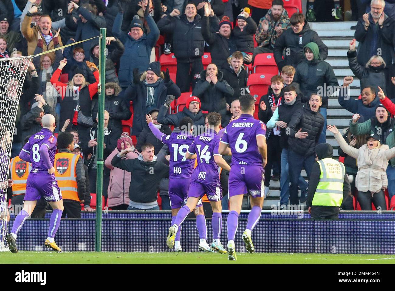 Jamie Reid #19 of Stevenage celebrates his goal to make it 1-1 during ...