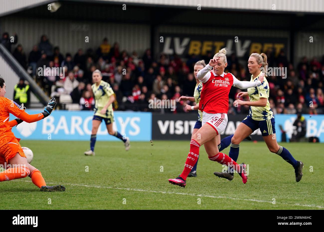 Arsenal’s Stina Blackstenius scores their side's sixth goal of the game ...