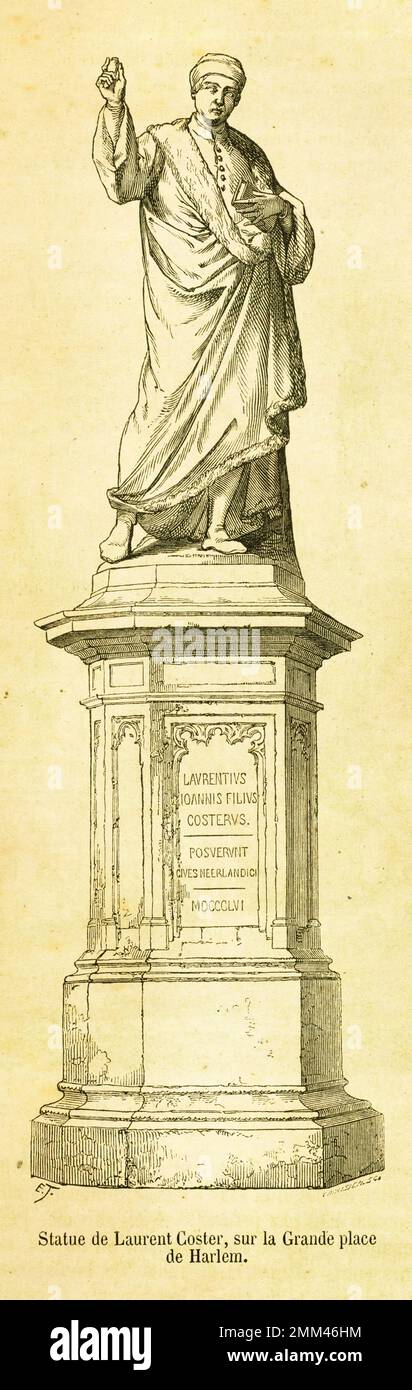 Engraving depicting statue of Laurens Janszoon Coster on the Grote ...