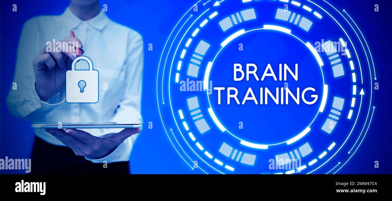 Hand writing sign Brain Training. Business overview mental activities ...