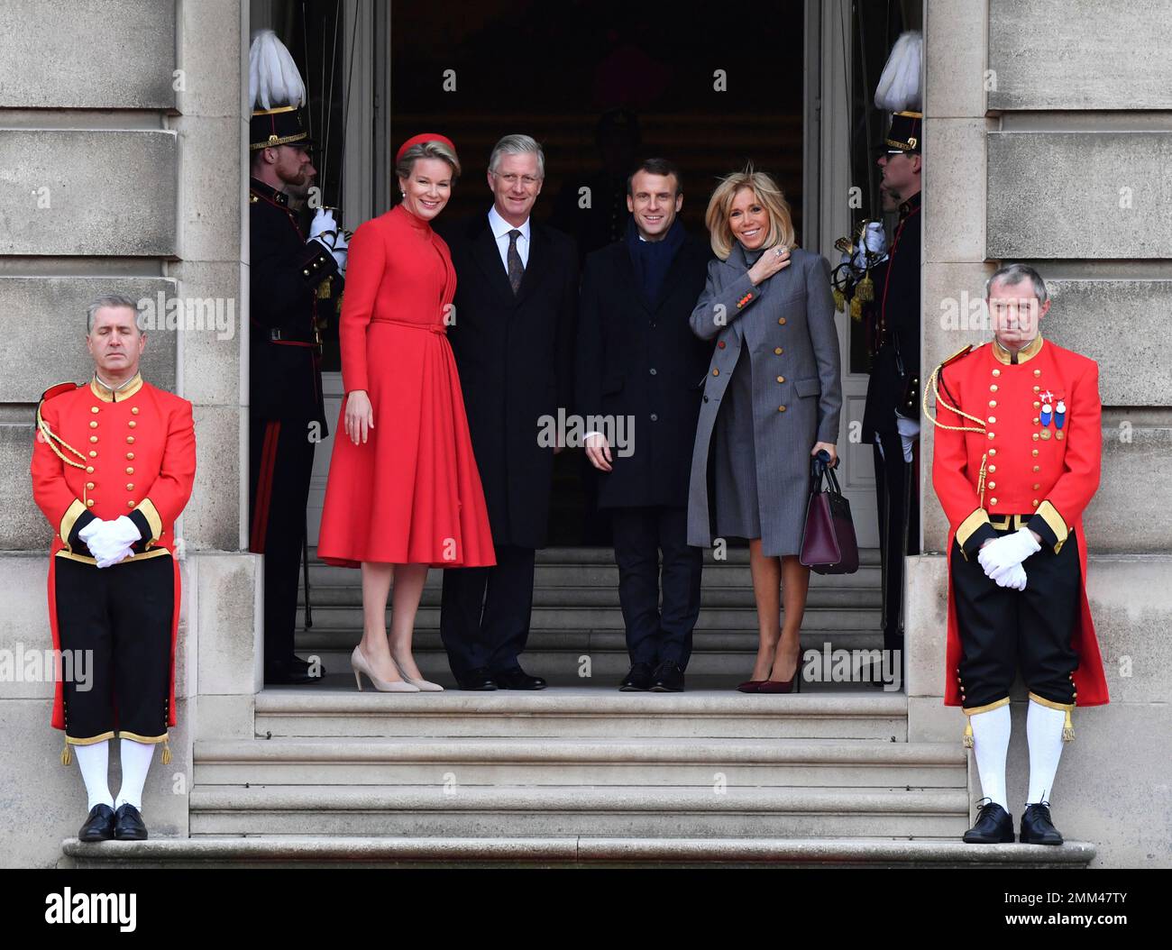 From left, Belgian Queen Mathilde, Belgian King Philippe, French ...