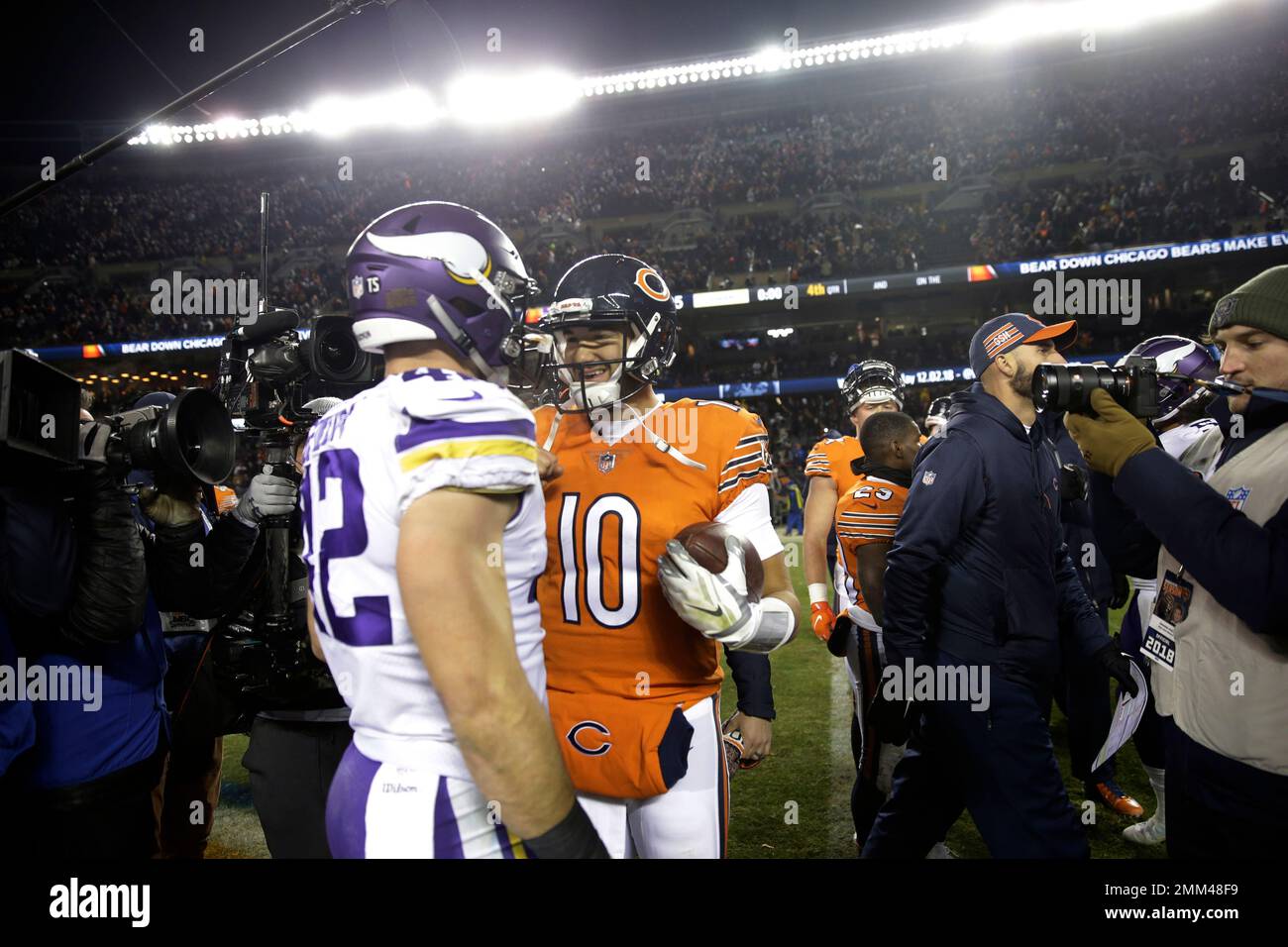Chicago Bears quarterback Mitchell Trubisky (10) talks to Minnesota ...