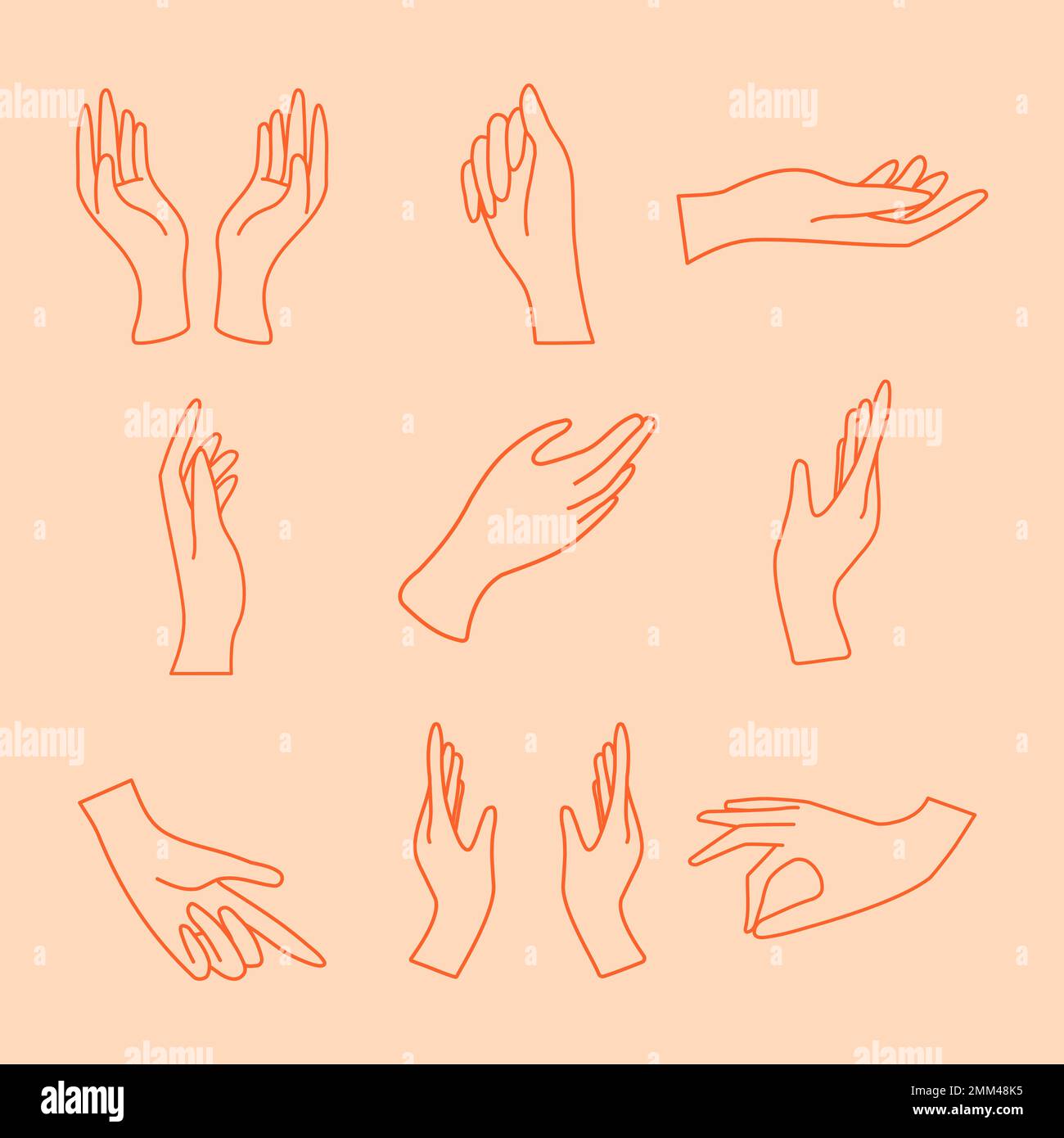 Hand gesture sticker, minimal line art illustrations set vector Stock ...
