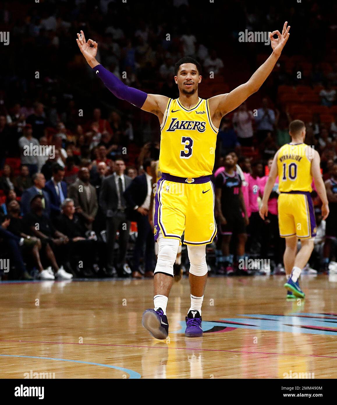Los Angeles Lakers guard Josh Hart reacts after forward LeBron James ...