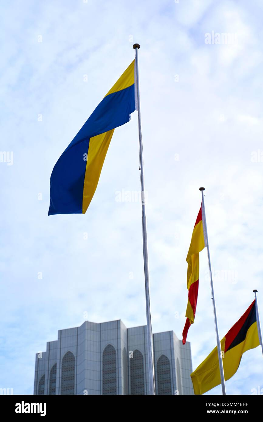 Flagpoles with Malaysian state flags in Merdeka Square Stock Photo - Alamy