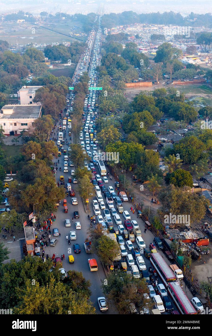 A view of traffic snarl after devotees crowd the Sangam, confluence of ...