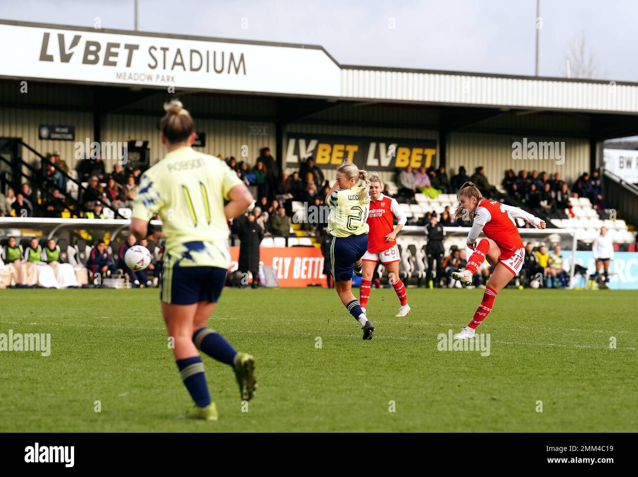 Arsenal's Victoria Pelova scores their side's ninth goal of the game ...