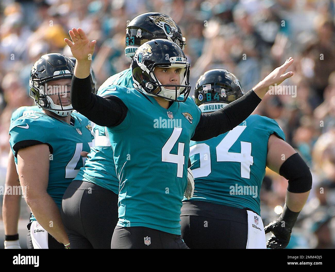 Jacksonville Jaguars kicker Josh Lambo (4) celebrates after making a ...