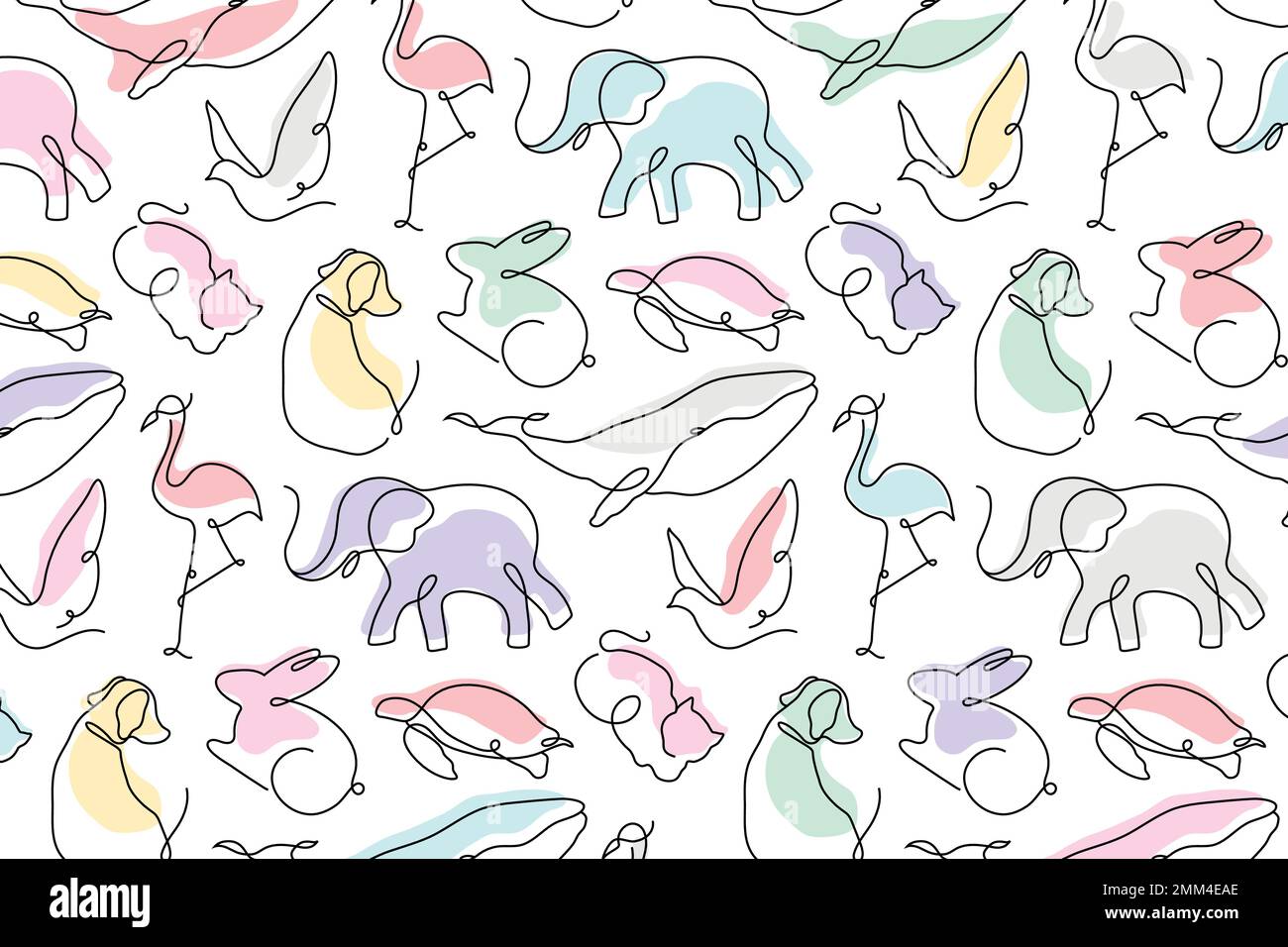 Animal pattern background, colorful seamless line art design vector ...