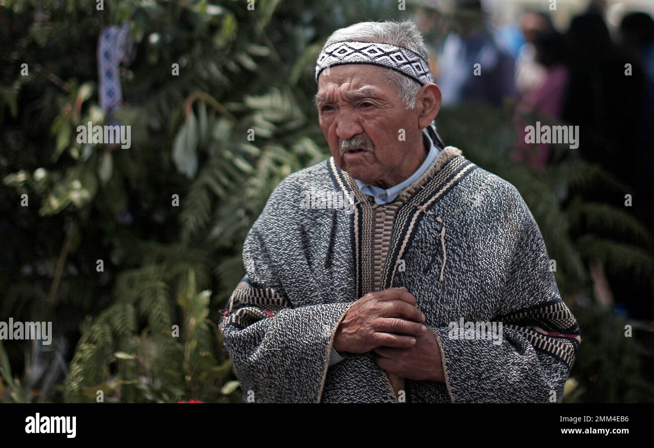 A Mapuche indigenous man attends the funeral ceremony for Camilo ...