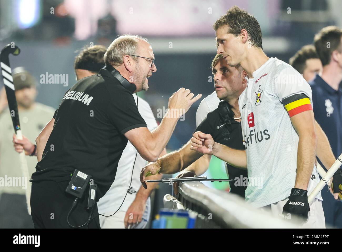 BHUBANESWAR - Coach Michel Van Den Heuvel, captain Felix Denayer of ...