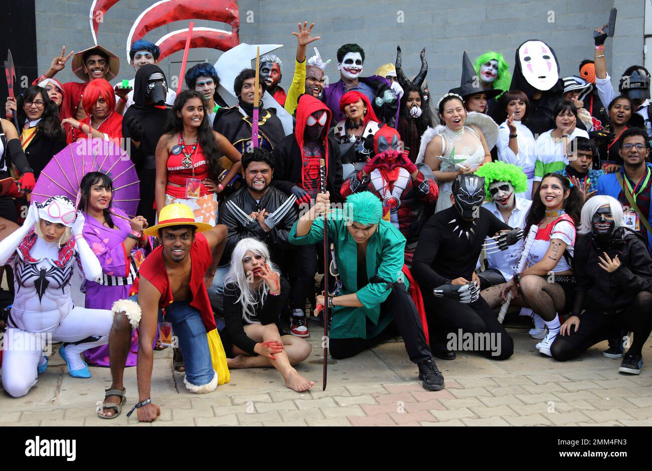Fans dressed as different comic characters get together to pose for ...