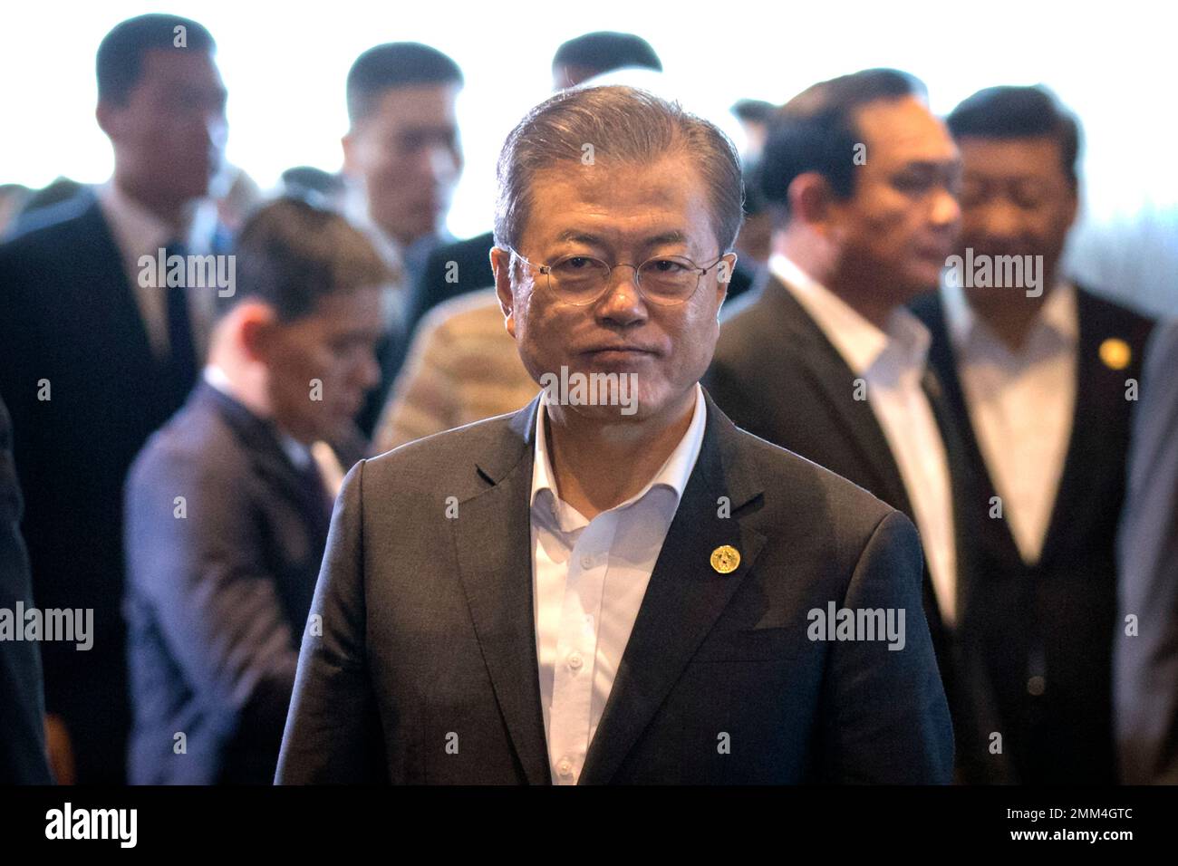South Korean President Moon Jae-in arrives for an International Monetary Fund (IMF) informal ...