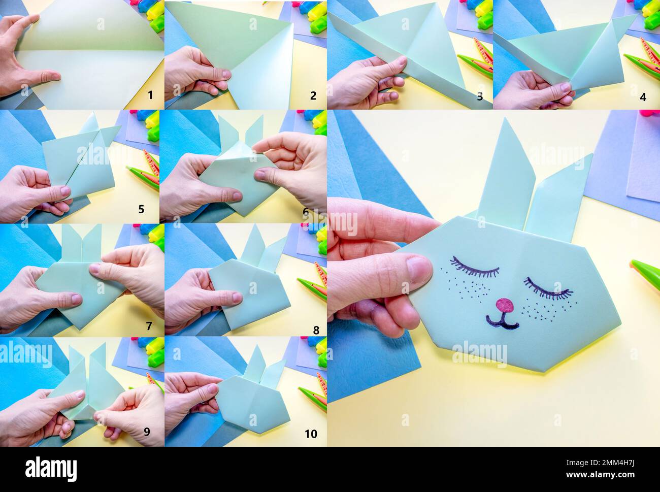 step by step how to make an origami rabbit Stock Photo - Alamy