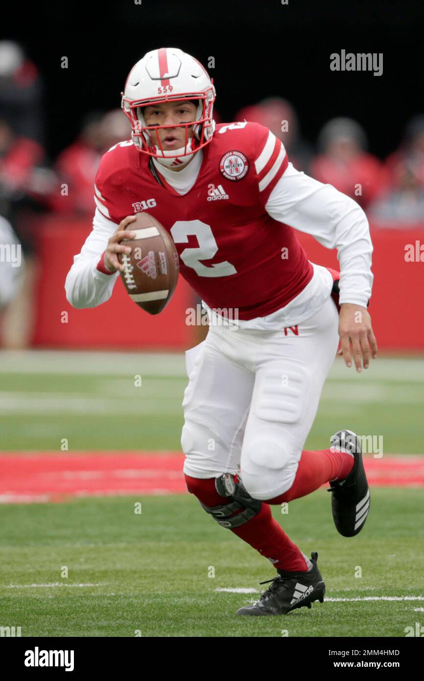 Nebraska quarterback Adrian Martinez (2) runs with the ball during the ...
