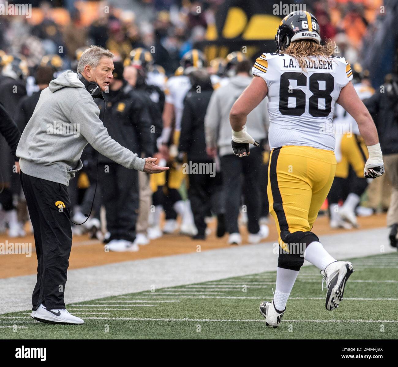 Iowa head coach Kirk Ferentz reacts on the sideline during the first ...
