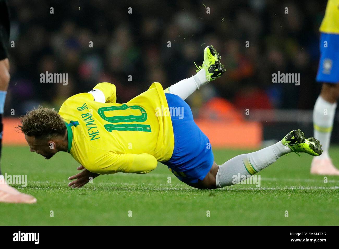 Brazil's Neymar falls down during the international friendly soccer ...