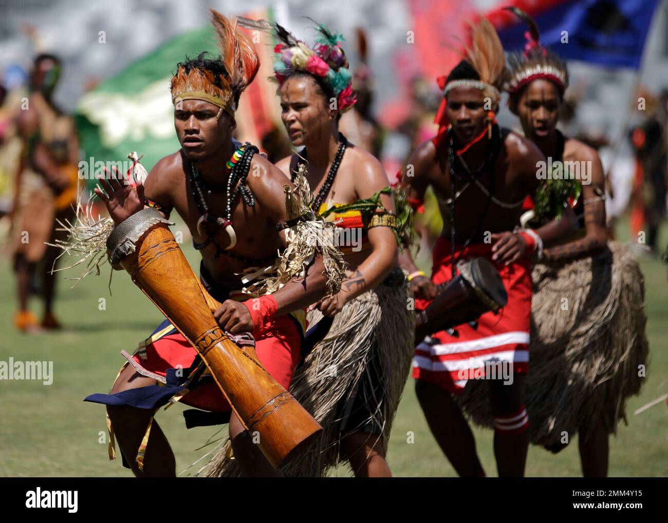 Dancers wearing traditional dress during a cultural show as part of ...