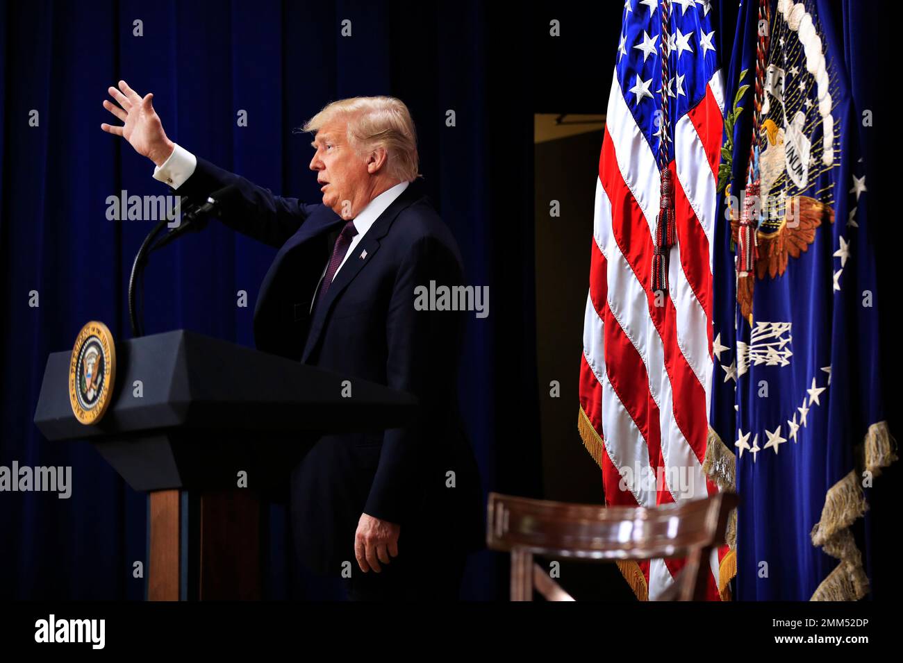 President Donald Trump acknowledges the applause during a conference ...