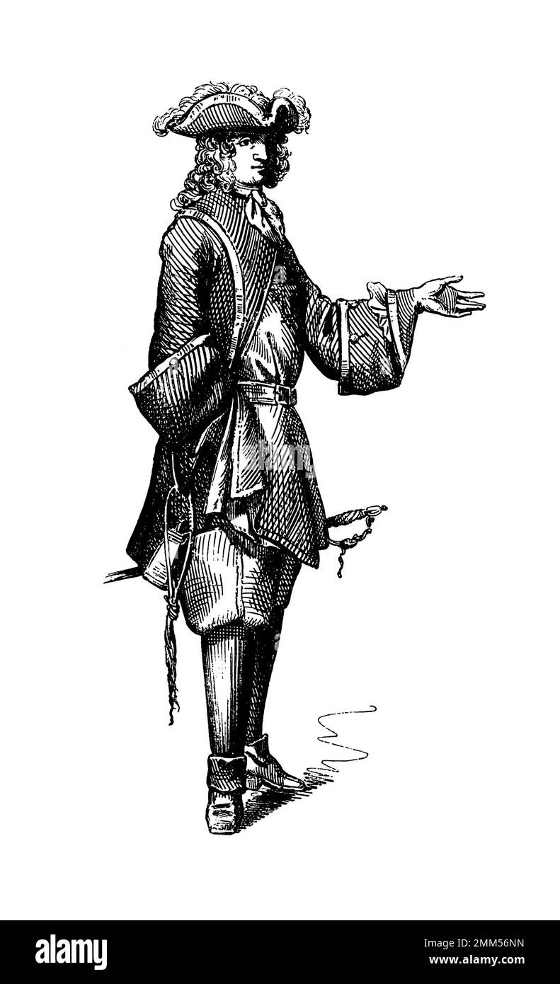 Antique illustration of the French costume - Musketeer King - 1710 ...