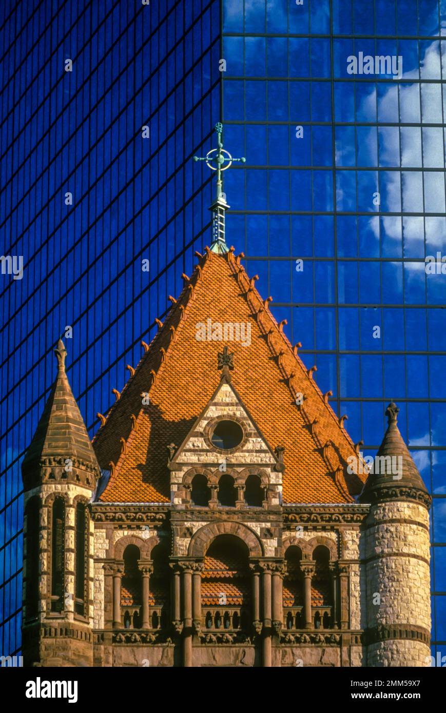 TRINITY CHURCH AND JOHN HANCOCK TOWER BUILDING BOSTON MASSACHUSETTS USA ...