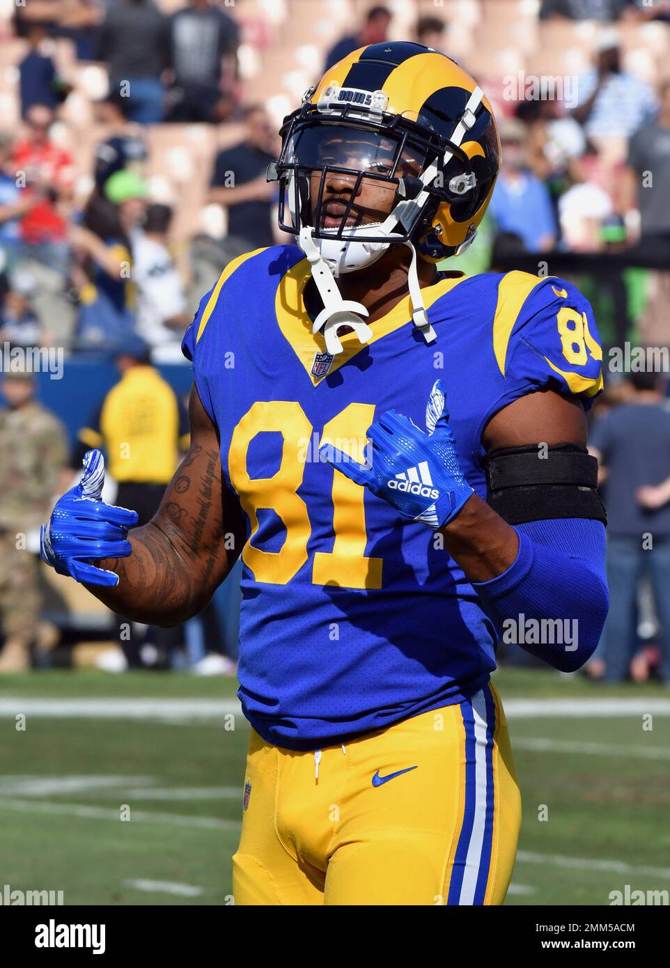 Los Angeles Rams tight end Gerald Everett (81) on the field during warm ...