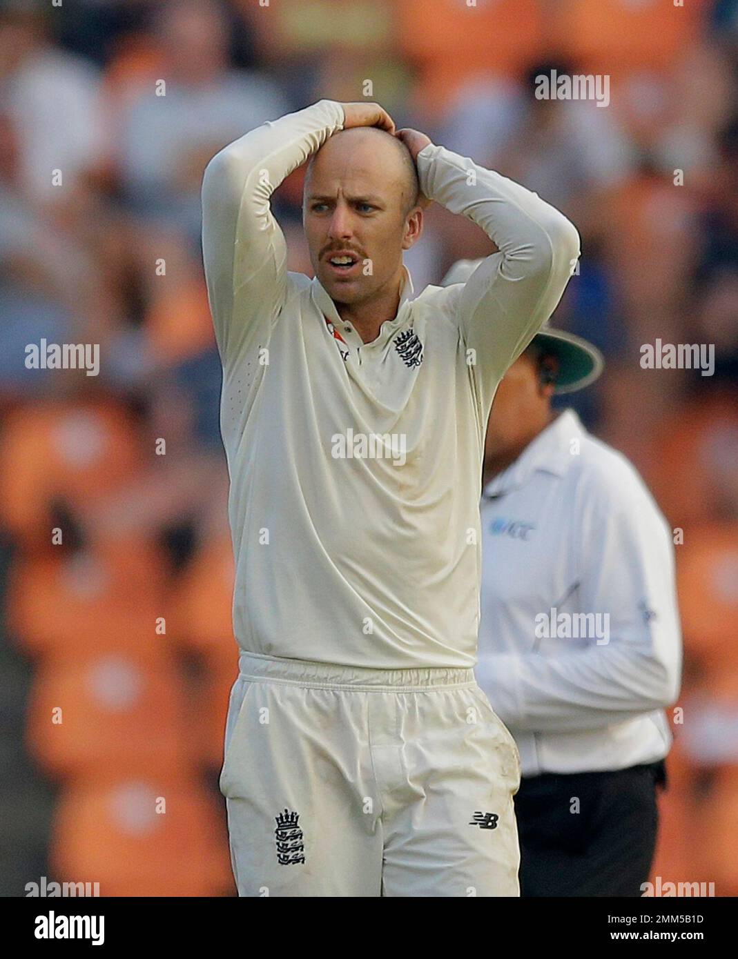 England's Jack Leach reacts after delivering a ball to Sri Lanka's ...