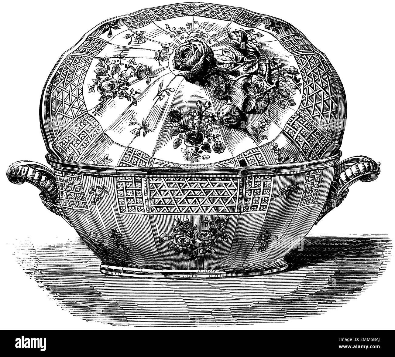 Antique engraving of a tureen (isolated on white). Published in ...