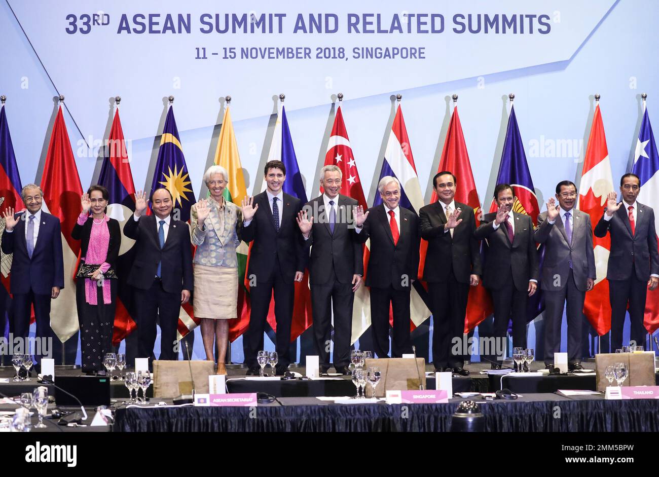 ASEAN leaders and delegates pose for a photo during a working lunch on ...